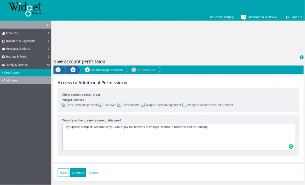 Business Online Banking - Widget Financial